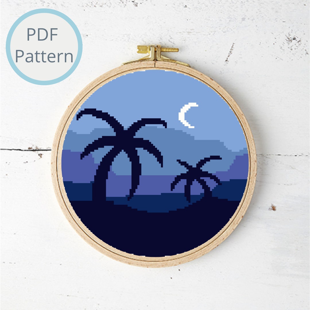 Tropical Night Cross Stitch Pattern, Nature Cross Stitch, Summer Night ...