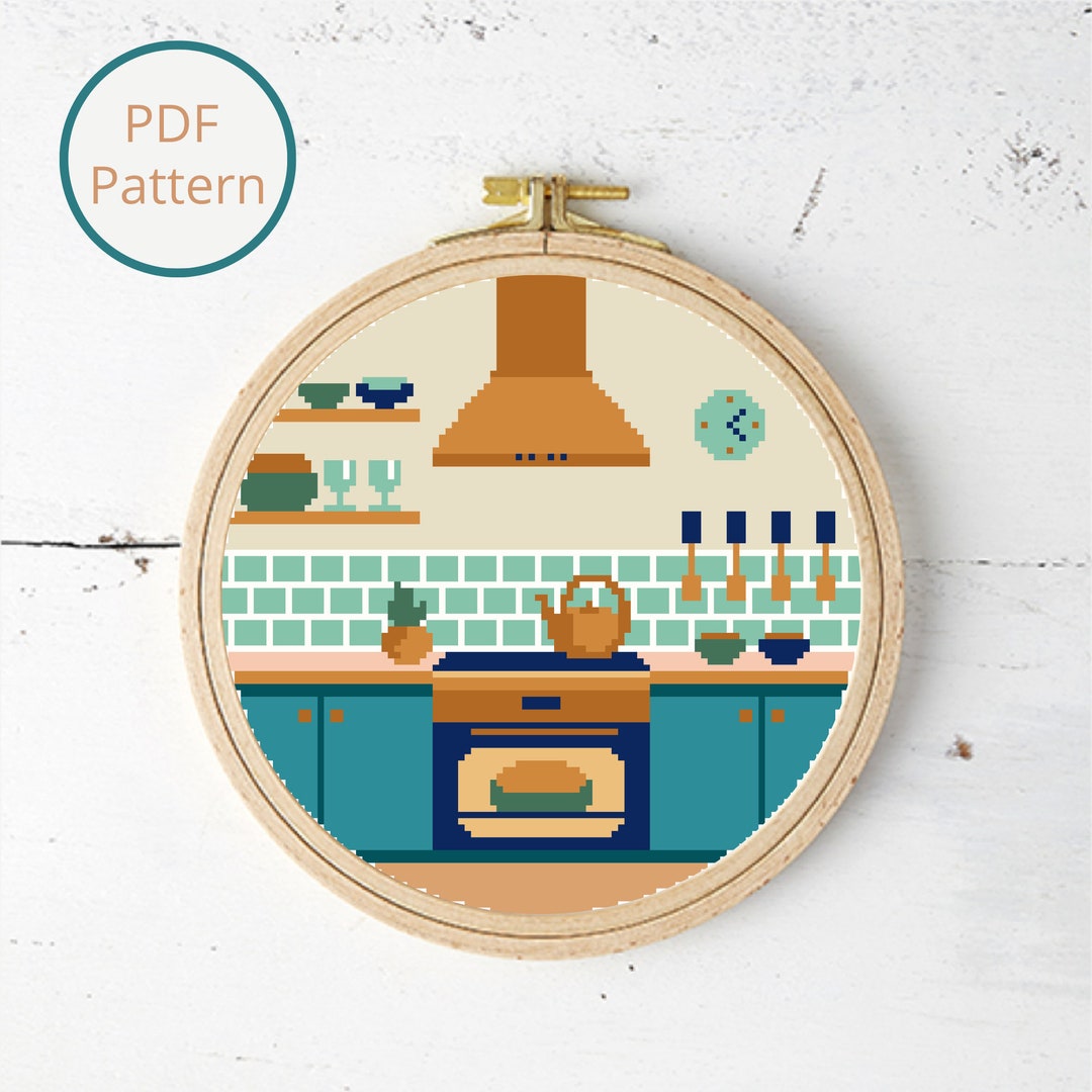 Retro Kitchen Cross Stitch Pattern, Vintage Kitchen Cross Stitch ...