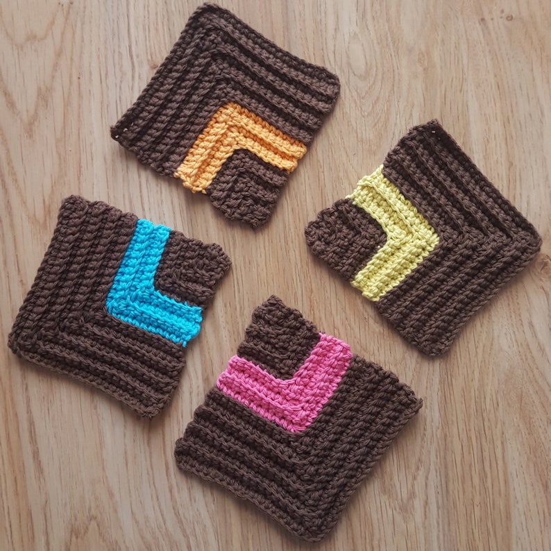 Retro Crochet Coasters Pattern, Square Crochet Coasters, Colorful ...