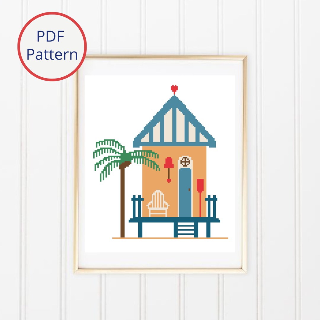 Beach Hut Cross Stitch Pattern: Palm Tree Cottage (PDF Download) - Etsy