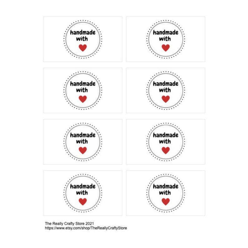 Printable Handmade With Love Gift Tags, Handmade With Love Cards, Made ...