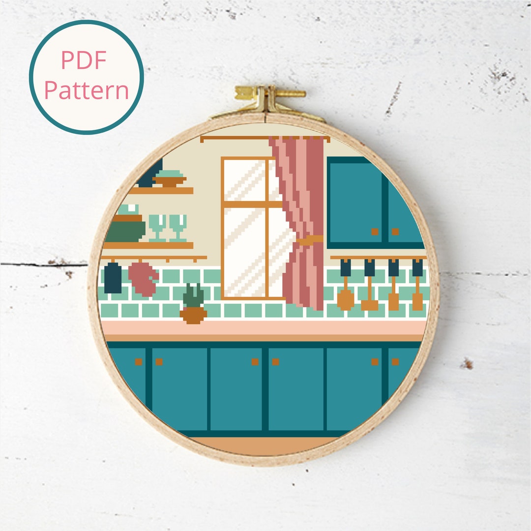 Retro Kitchen Cross Stitch Pattern, Vintage Kitchen Cross Stitch ...