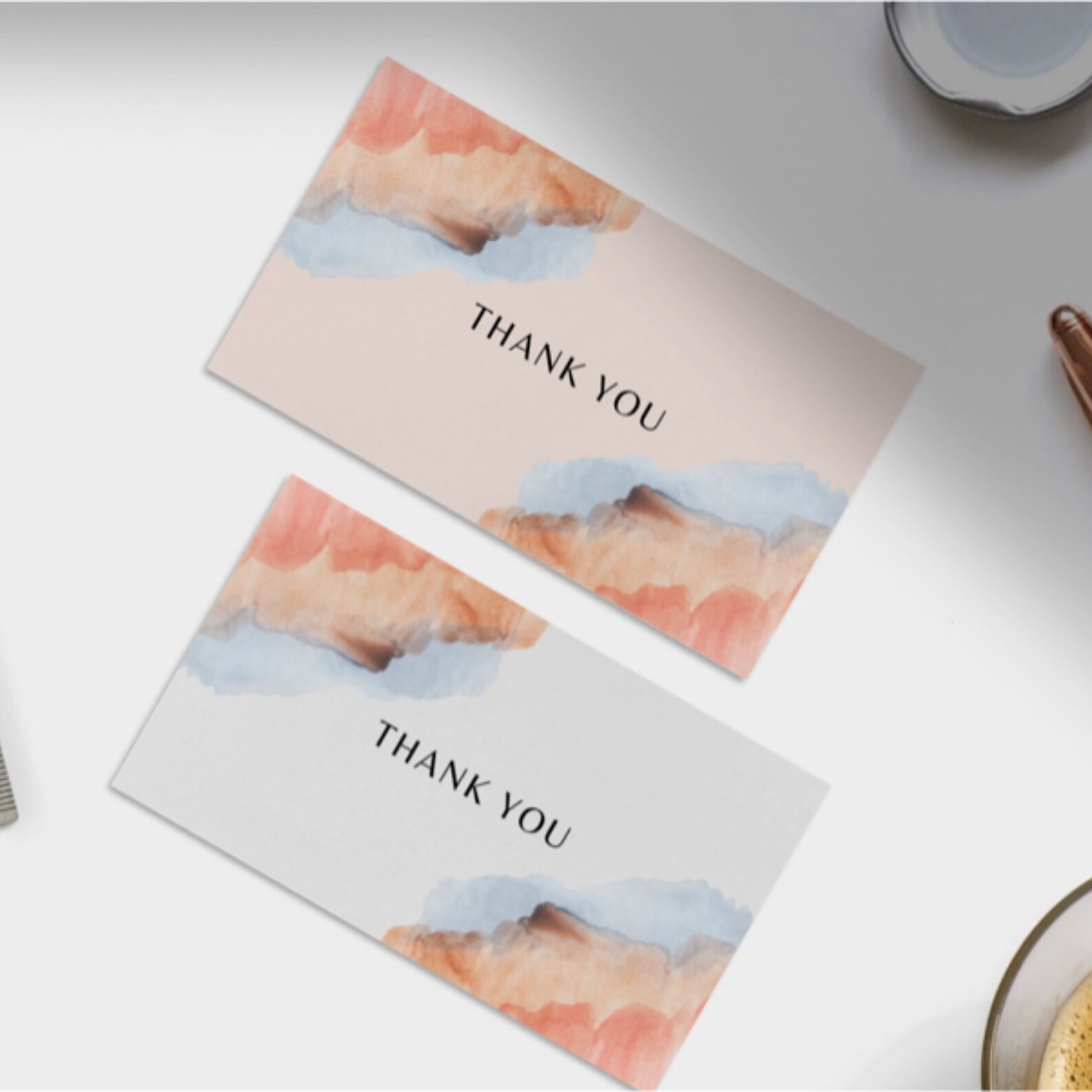 Printable Watercolor Thank You Cards, 2 Sizes, 4 Different Background ...