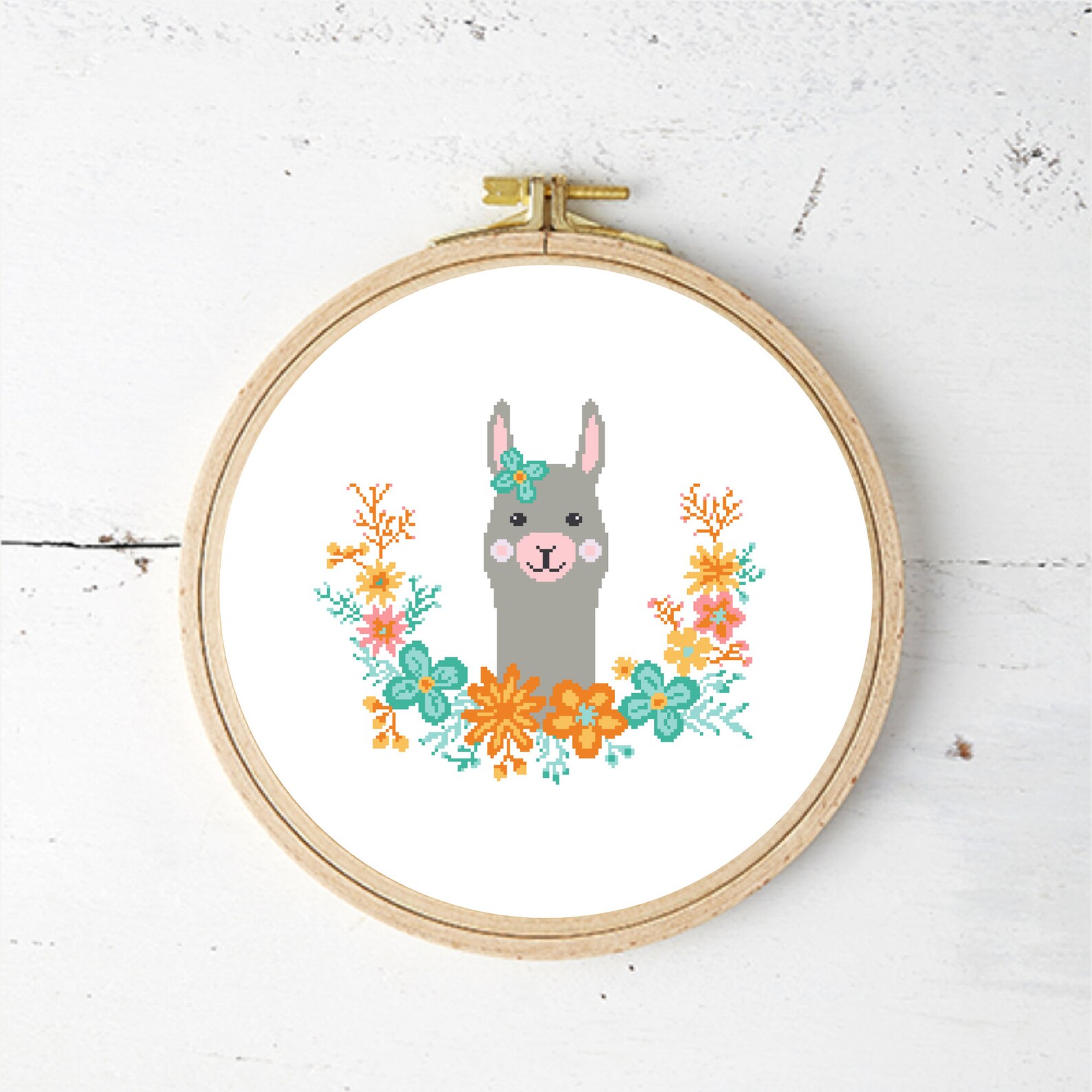 Happy Llama Cross Stitch Pattern, Llama Lover Gift, Llama With Flower ...