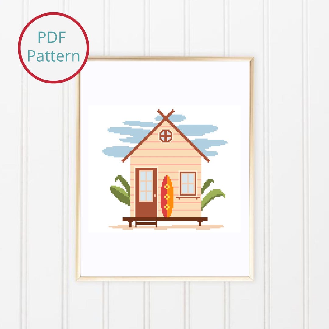 Beach Hut Cross Stitch Pattern: Summer Cottage Wall Art (PDF Download ...