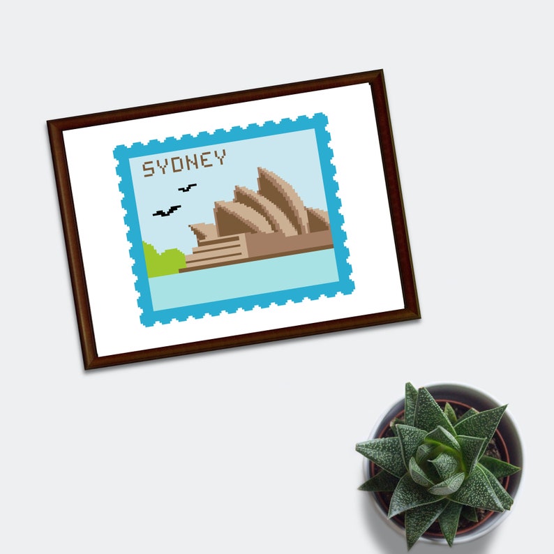 Sydney Stamp Shaped Landscape Cross Stitch Pattern Modern - Etsy