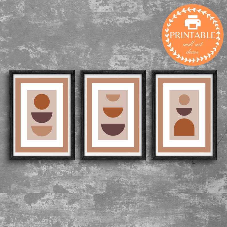 3-piece Abstract Geometric Printable Wall Art in Earth Tones, Abstract Decor, Geometric Wall Art ...