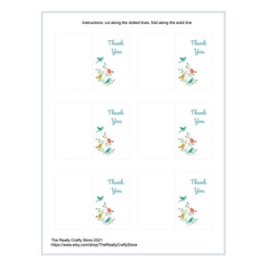Printable Mini Foldable Birds Thank You Cards, Birds Thank You Notes ...