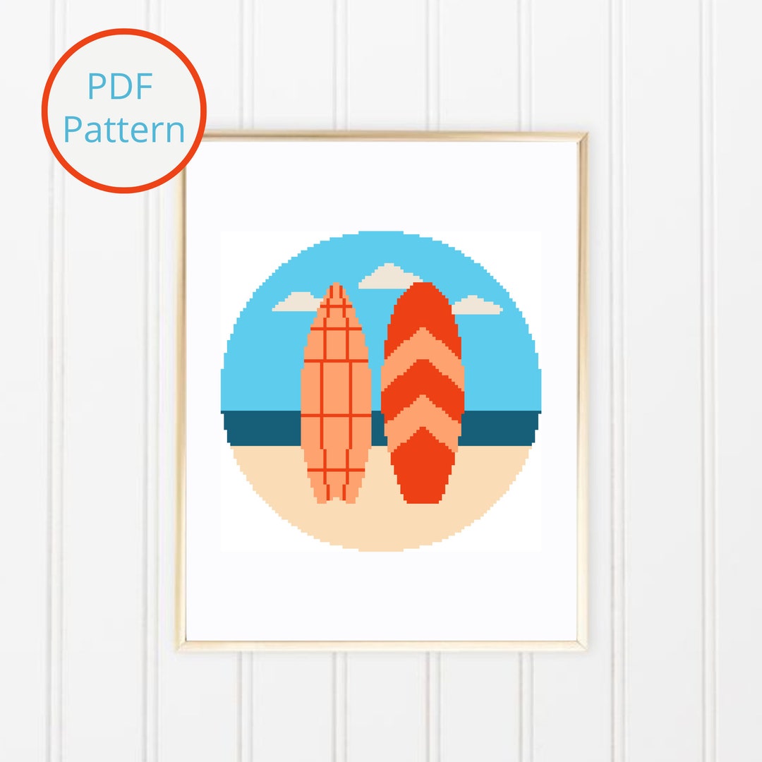 Surfboards on Beach Cross Stitch Pattern: Nautical Summer Decor (PDF ...
