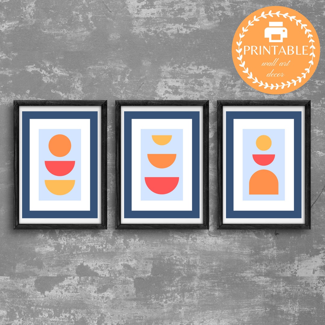 3-piece Abstract Geometric Printable Wall Art in Bright Colors ...