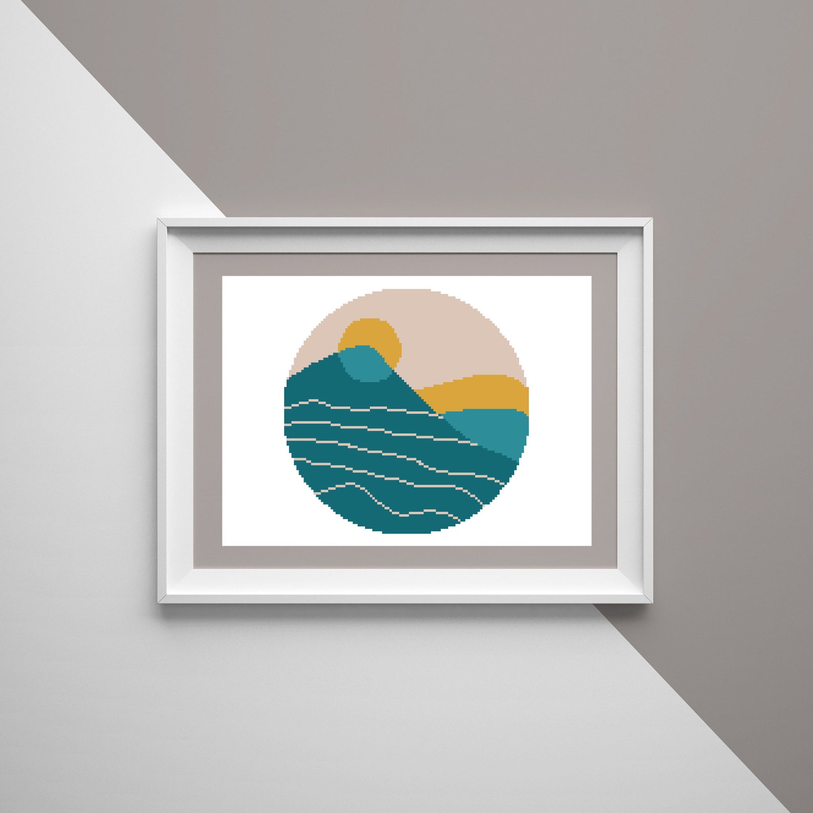 Abstract Landscape Cross Stitch Pattern in Shades of Blue, Nature Cross ...
