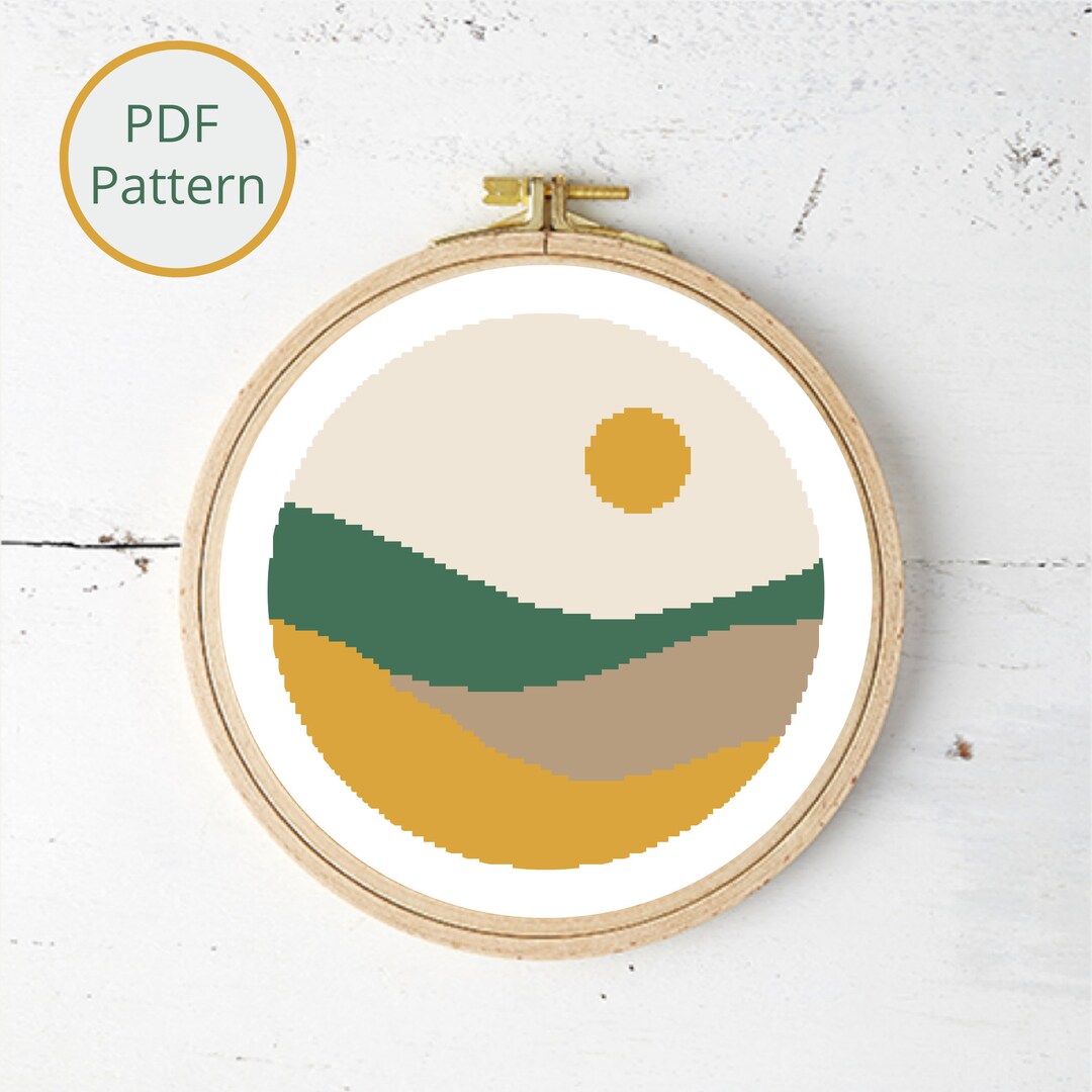 Abstract Mountain Landscape Cross Stitch Pattern: Modern Nature Art ...