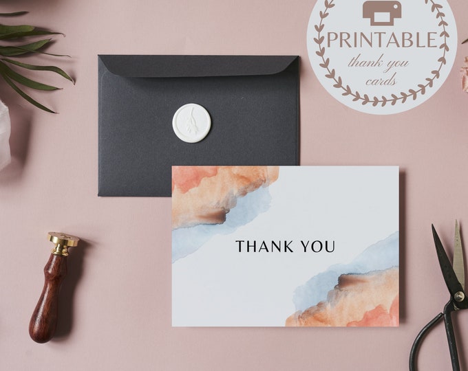 Printable Watercolor Thank You Cards 2 Sizes 4 Different - Etsy