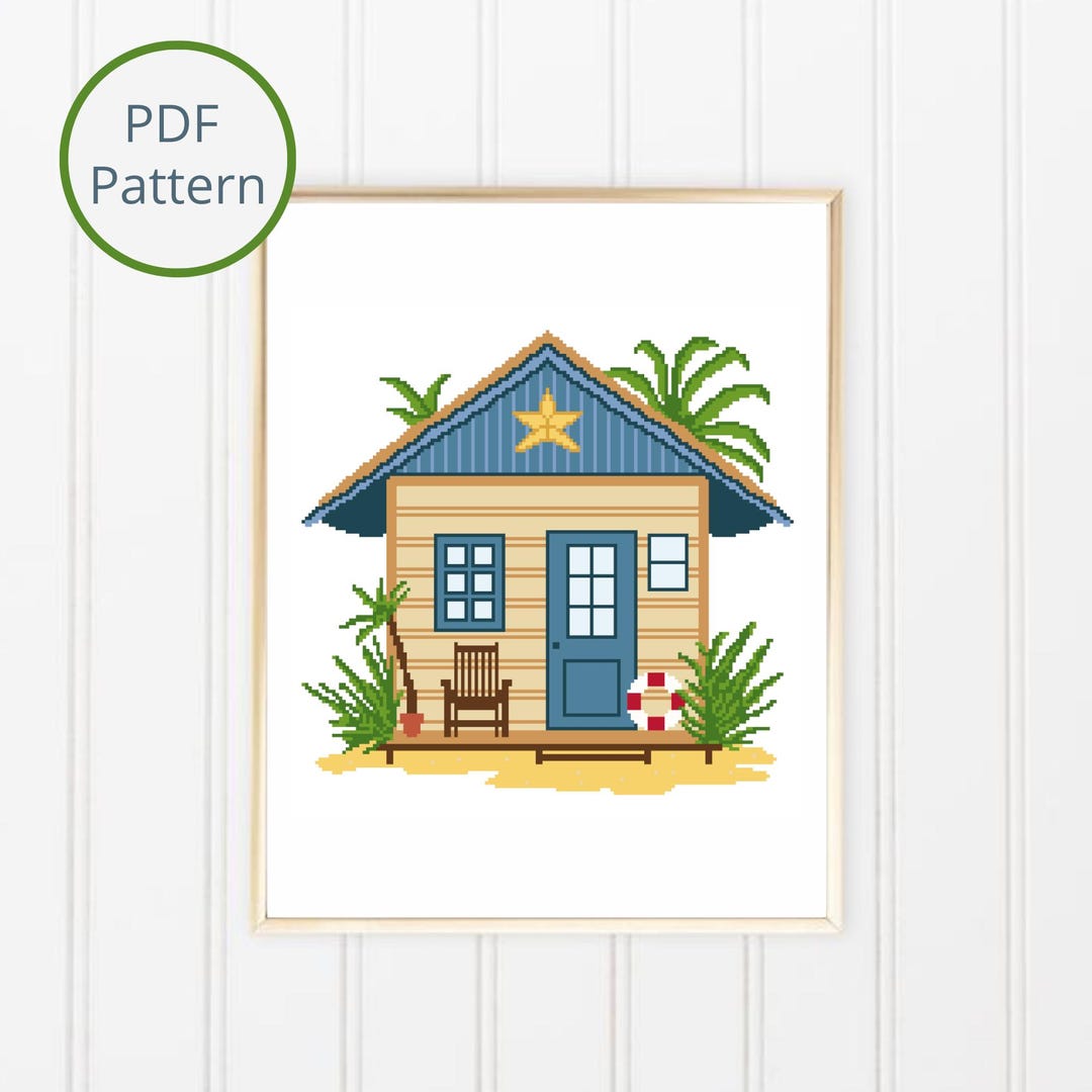 Beach Hut Cross Stitch Pattern: Summer Cottage Design (PDF Download) - Etsy