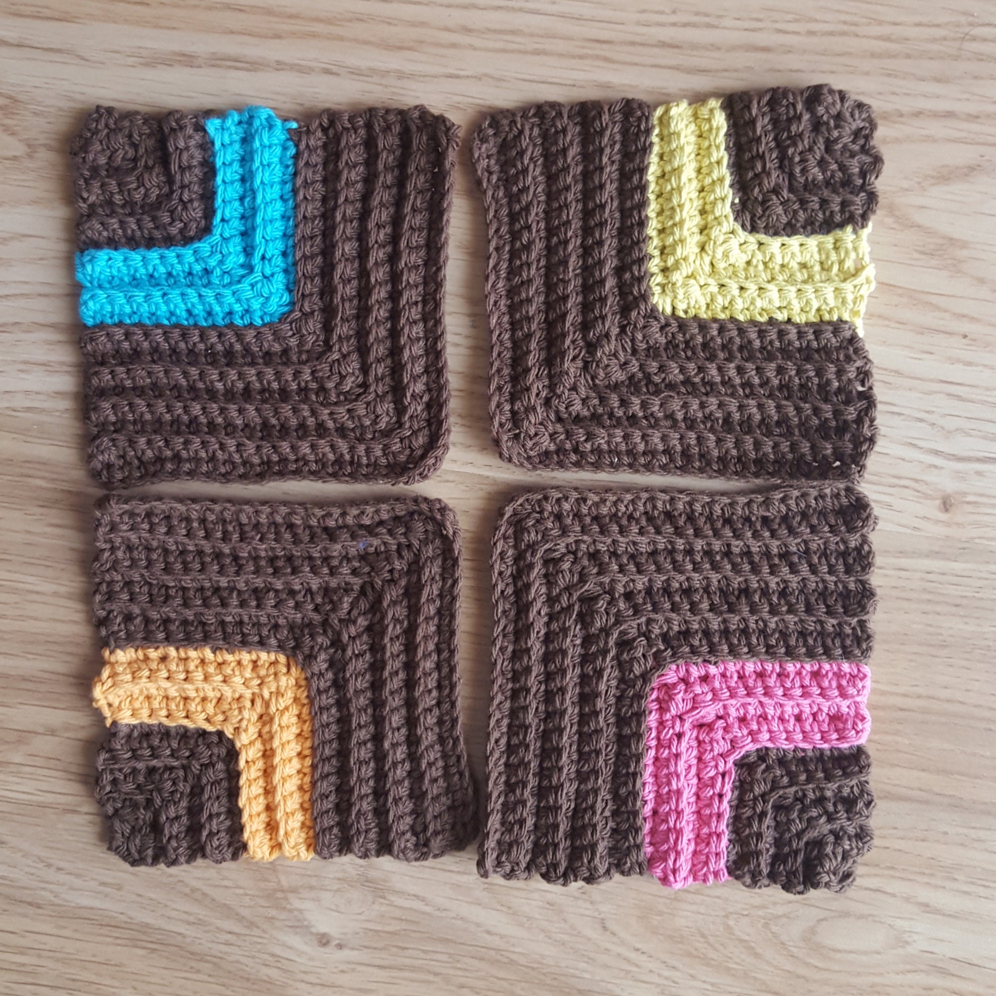 Retro Crochet Coasters Pattern, Square Crochet Coasters, Colorful ...