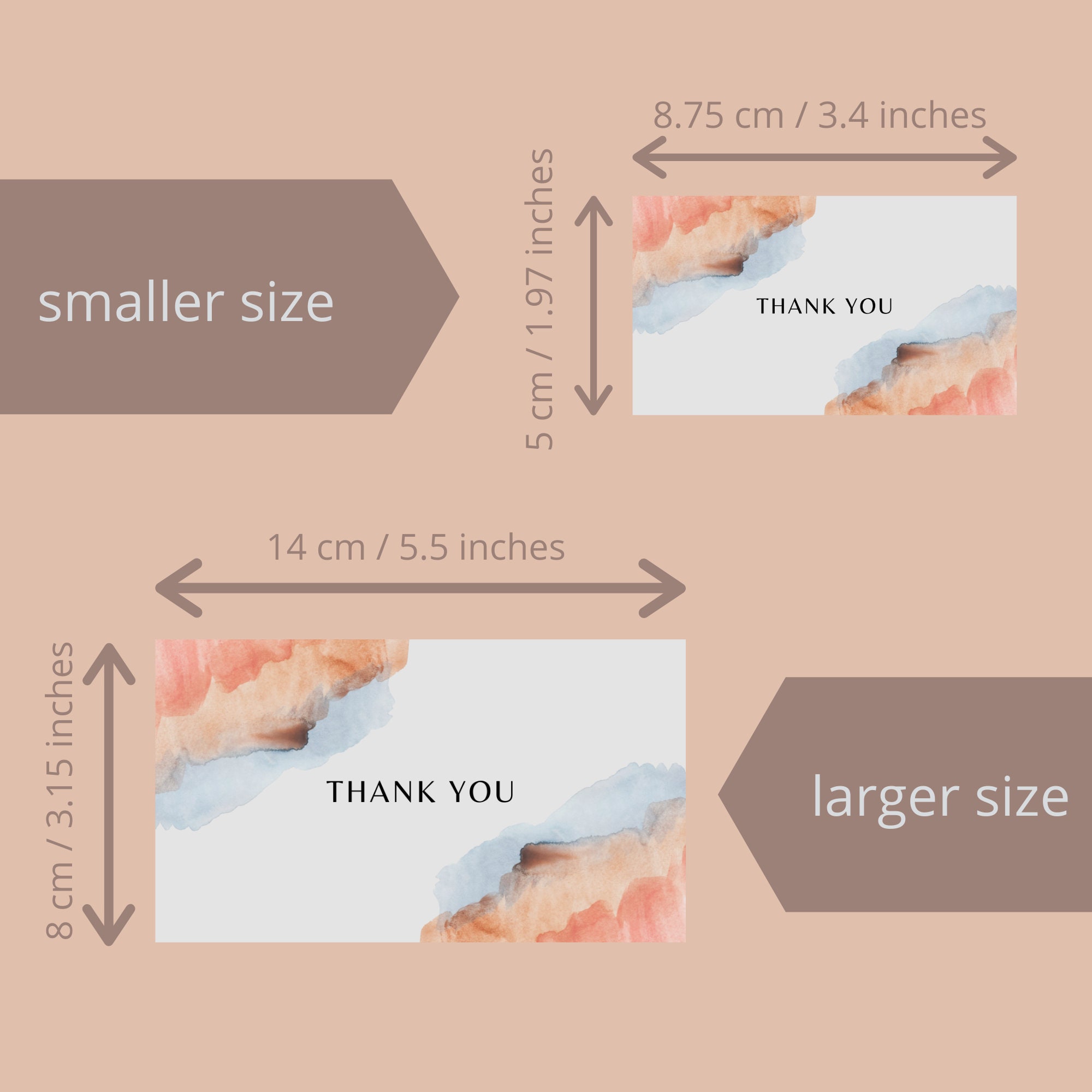 Printable Watercolor Thank You Cards, 2 Sizes, 4 Different Background ...