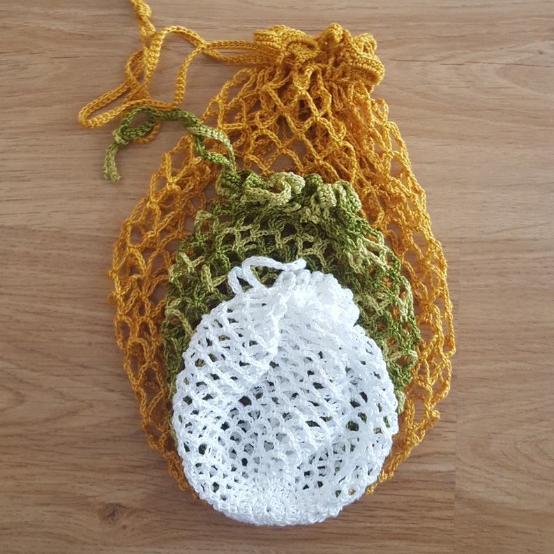 Crochet Drawstring Net Bag Pattern 3 Sizes Reusable Fruit - Etsy