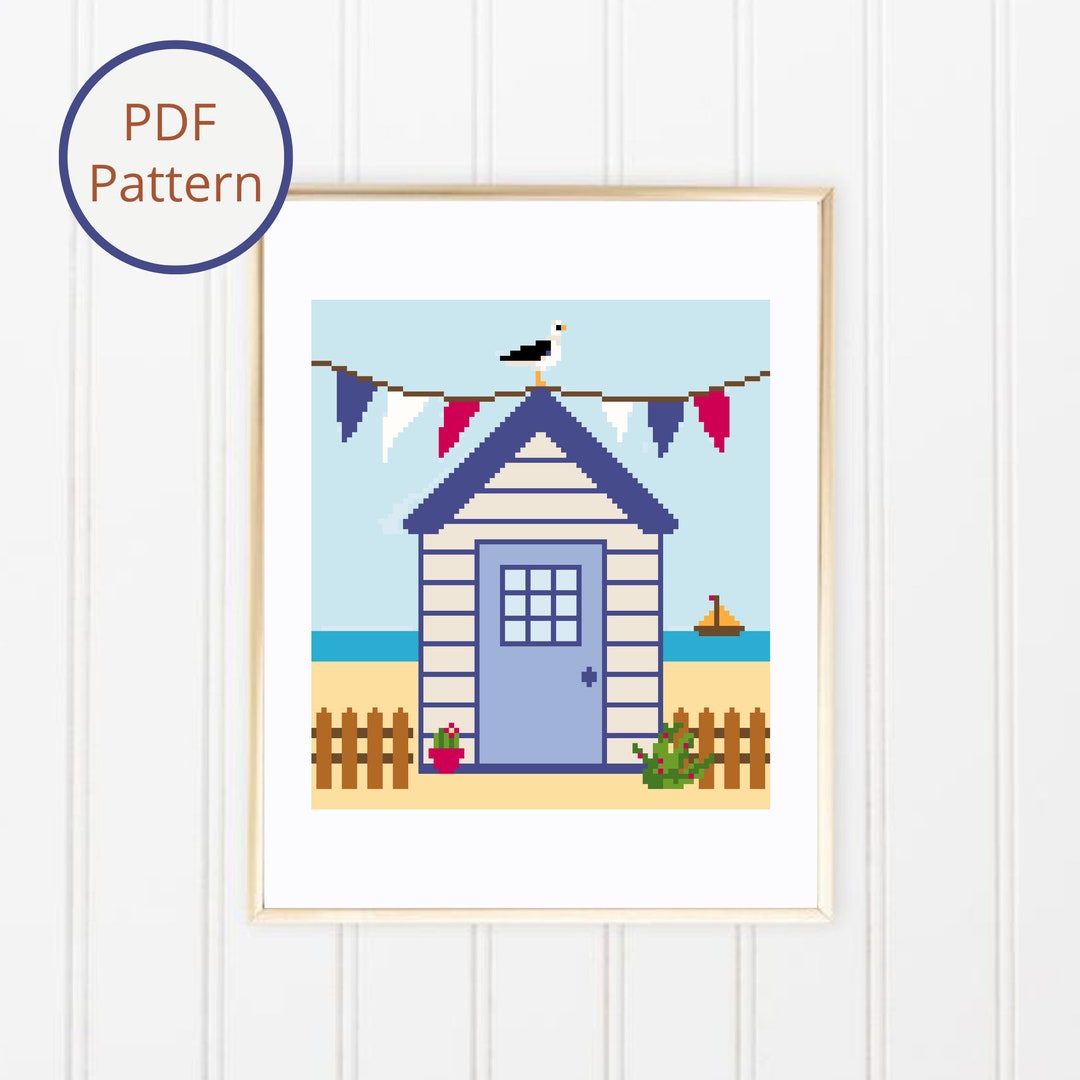 Beach Hut Cross Stitch Pattern, Beach House With Ocean View, Seagull ...