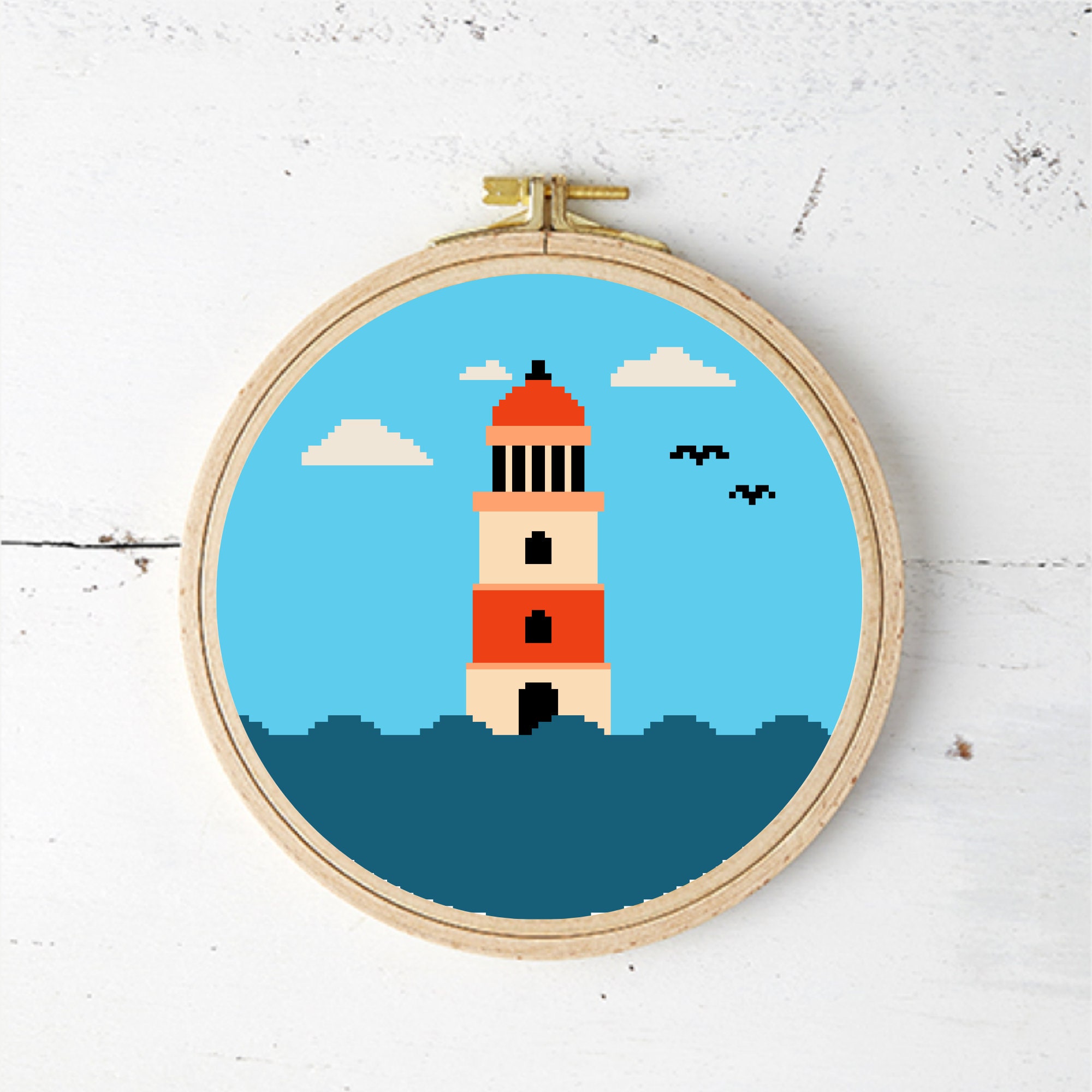 Lighthouse Landscape Cross Stitch Pattern, Lighthouse Embroidery ...