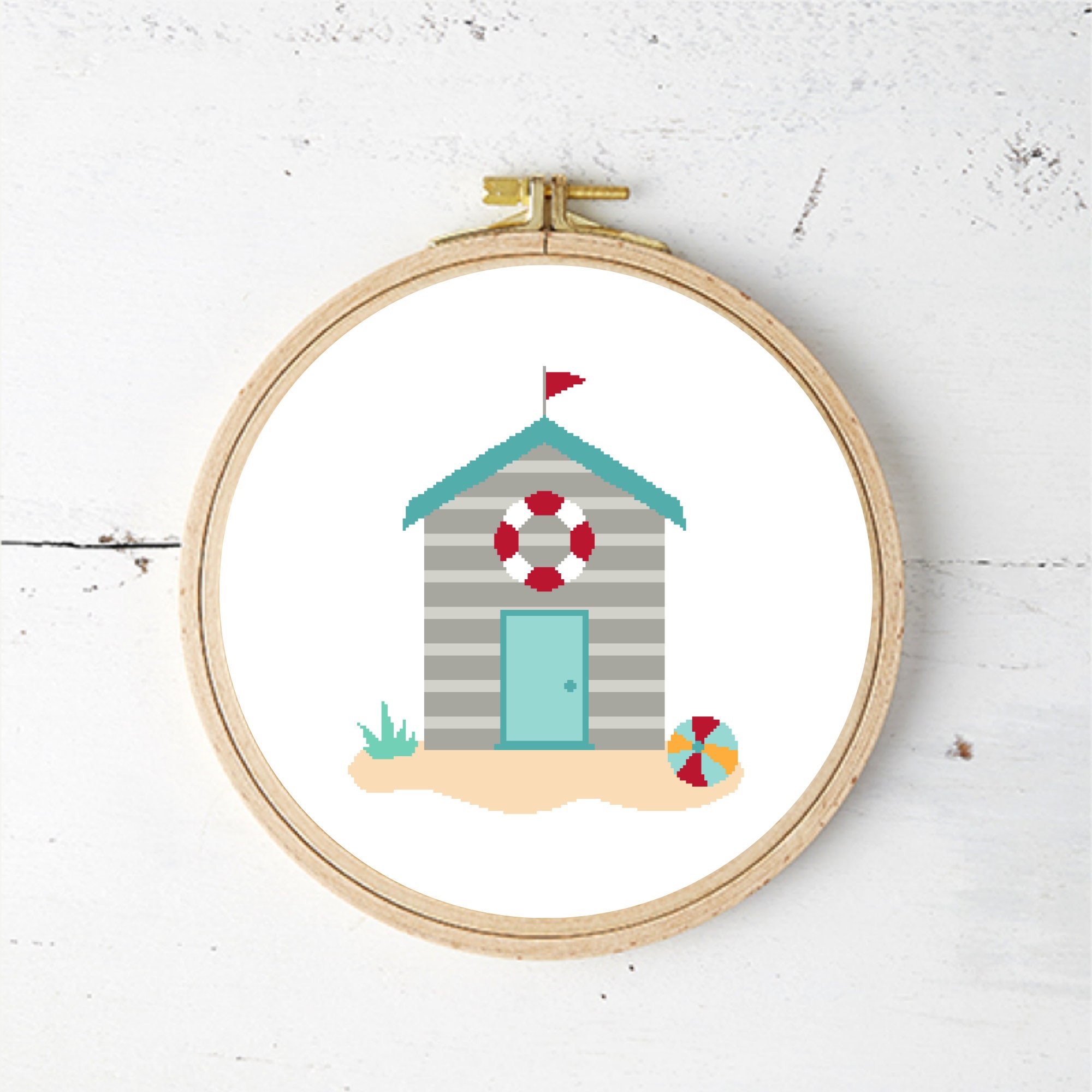 Beach Hut Cross Stitch Pattern, Beach House Pattern, Beach Cottage With ...
