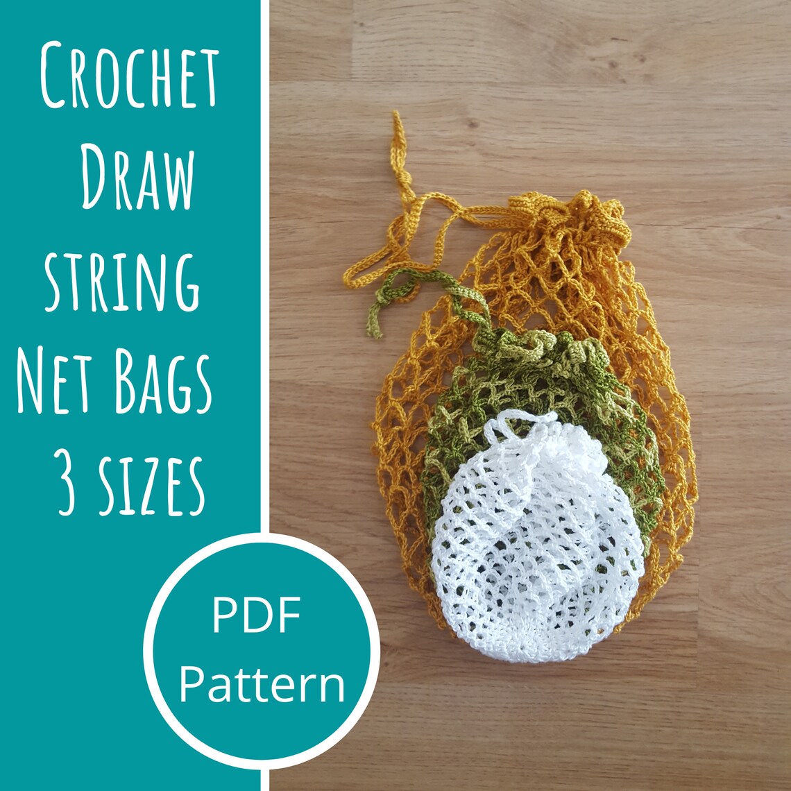 Crochet Drawstring Net Bag Pattern 3 Sizes Reusable Fruit - Etsy