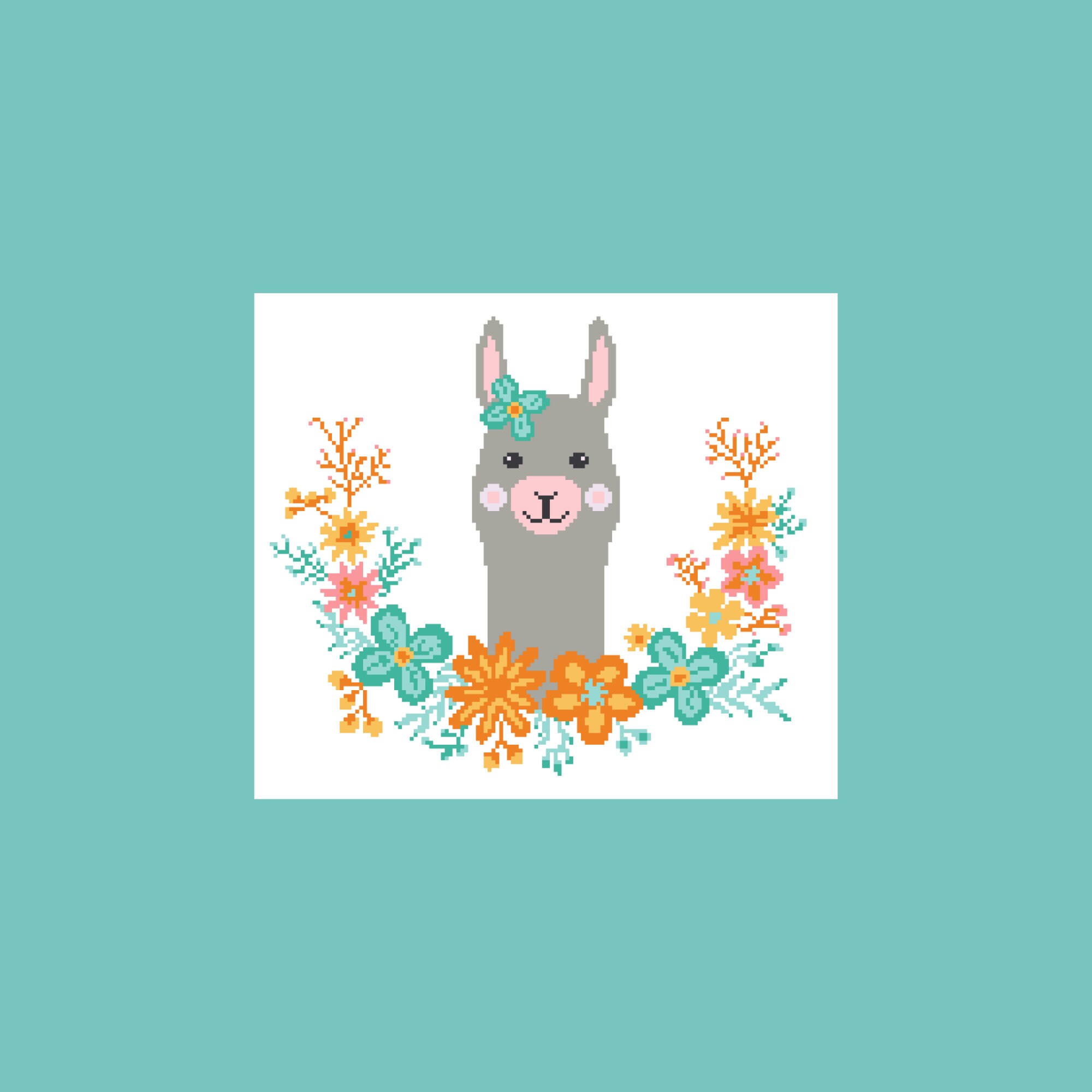 Happy Llama Cross Stitch Pattern, Llama Lover Gift, Llama With Flower ...