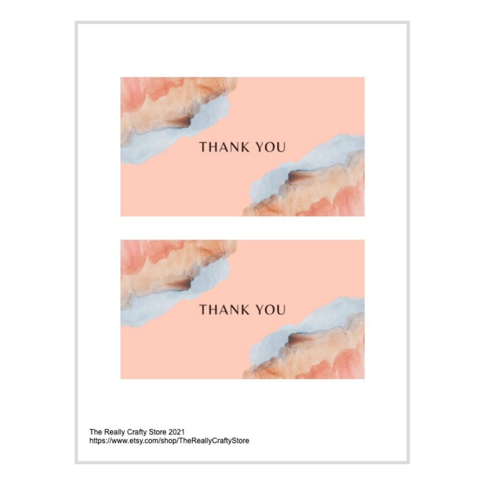 Printable Watercolor Thank You Cards, 2 Sizes, 4 Different Background ...