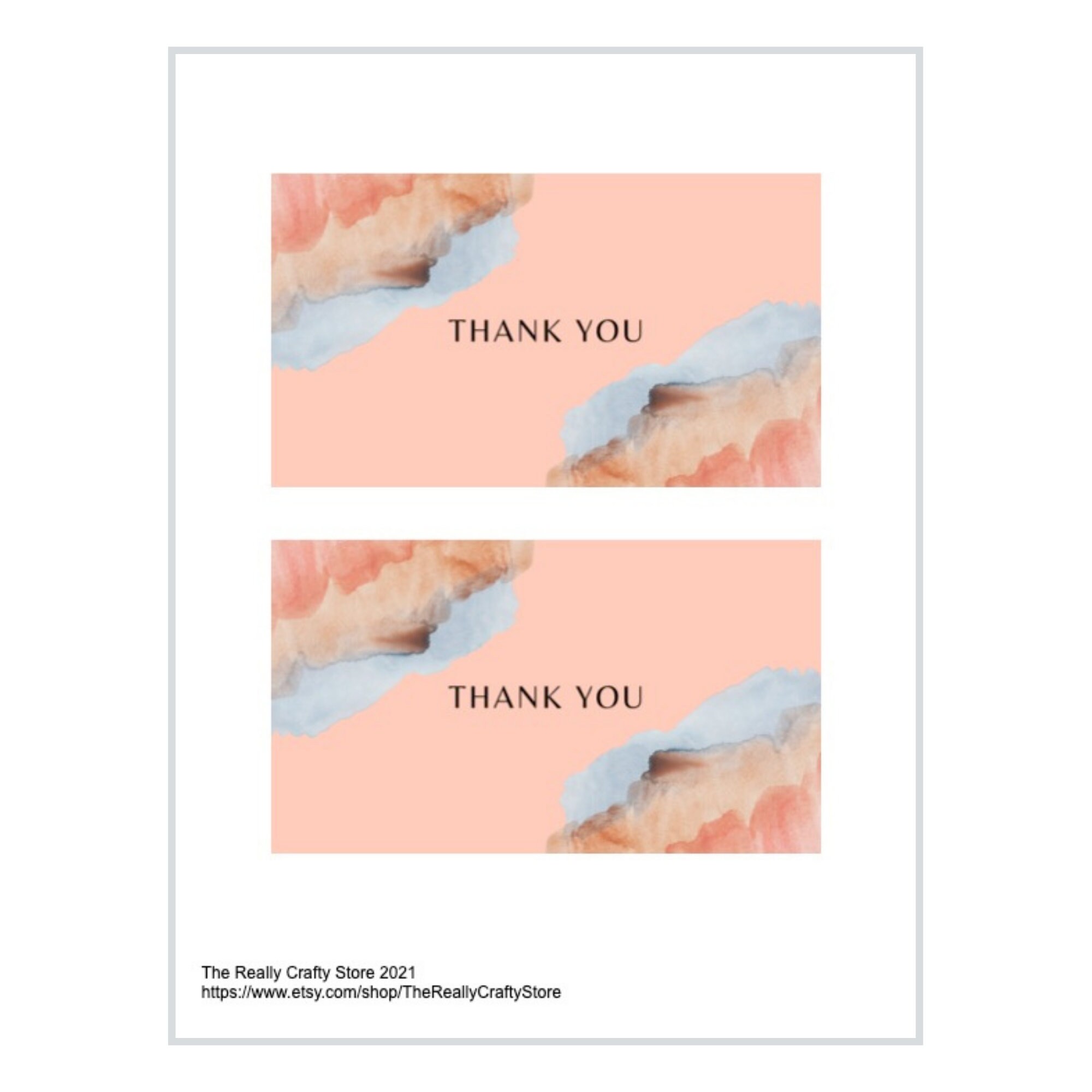 Printable Watercolor Thank You Cards, 2 Sizes, 4 Different Background ...