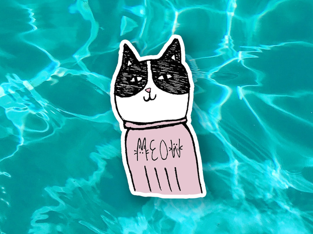 Meow Cat Die Cut Sticker | Hand Drawn Doodle Tuxedo Cat | Black & White ...