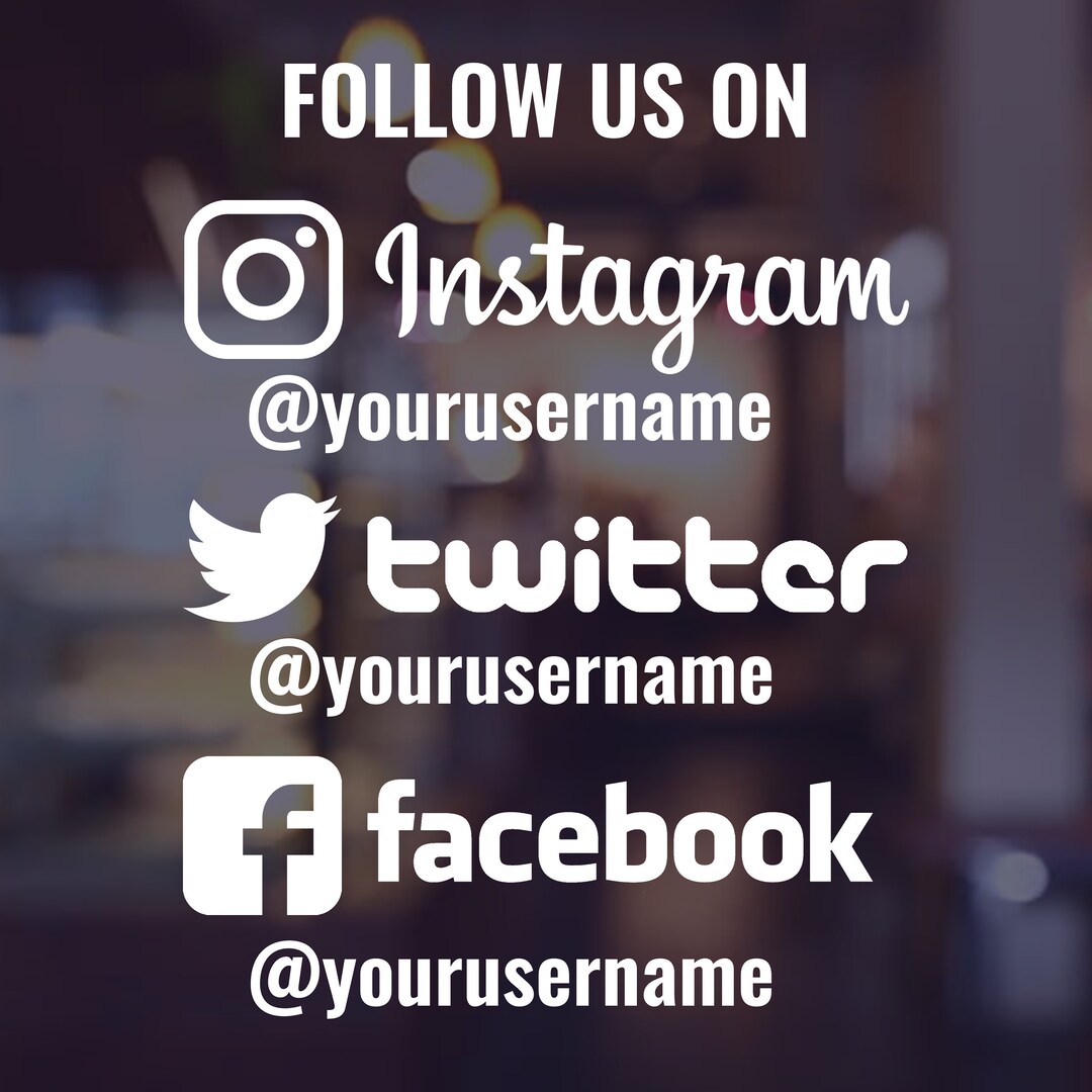 CUSTOMIZABLE Follow Us on Social Media Store Window Vinyl Decal ...