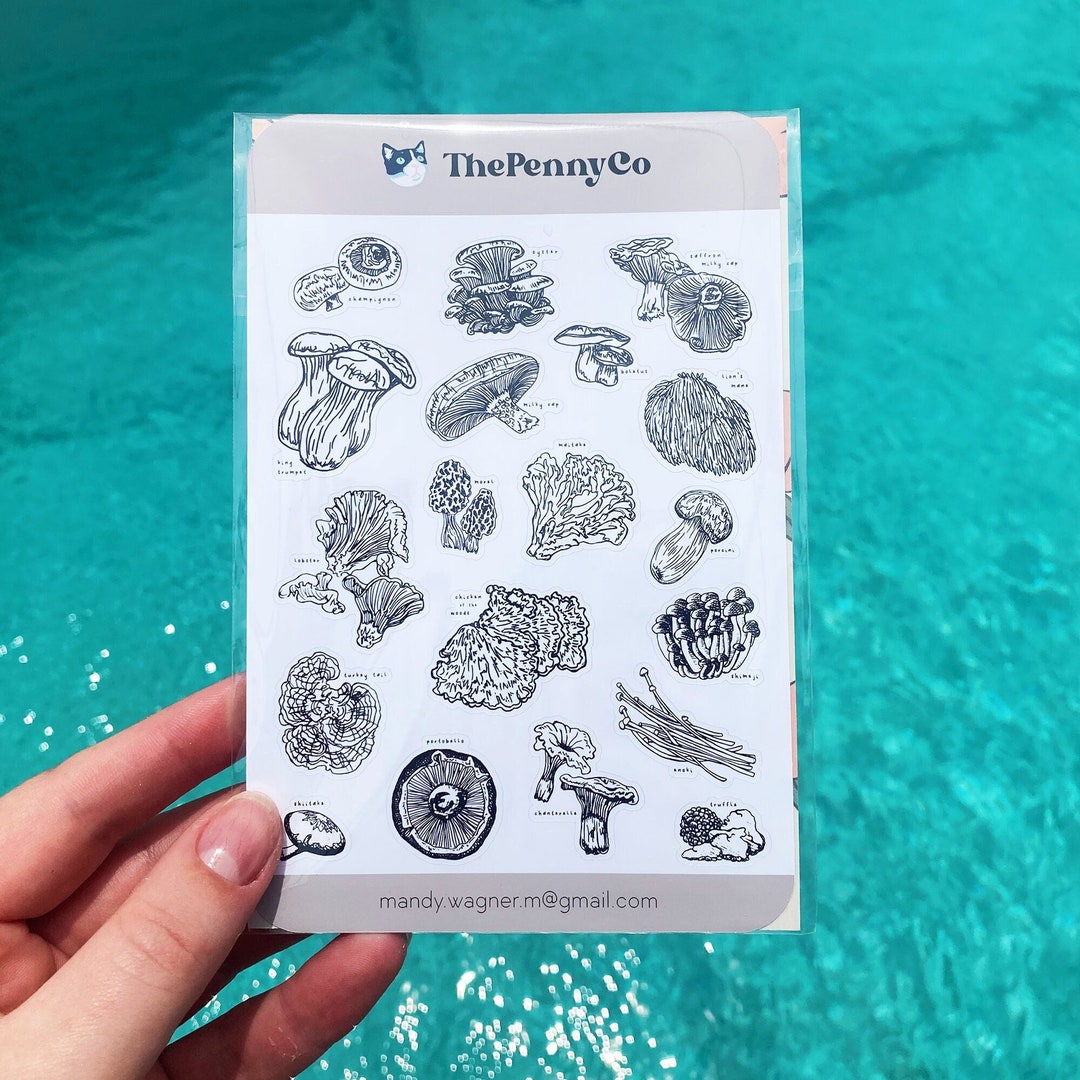 Mushroom Sticker Sheet | Hand Drawn Mushrooms | Mushroom Doodle Art ...