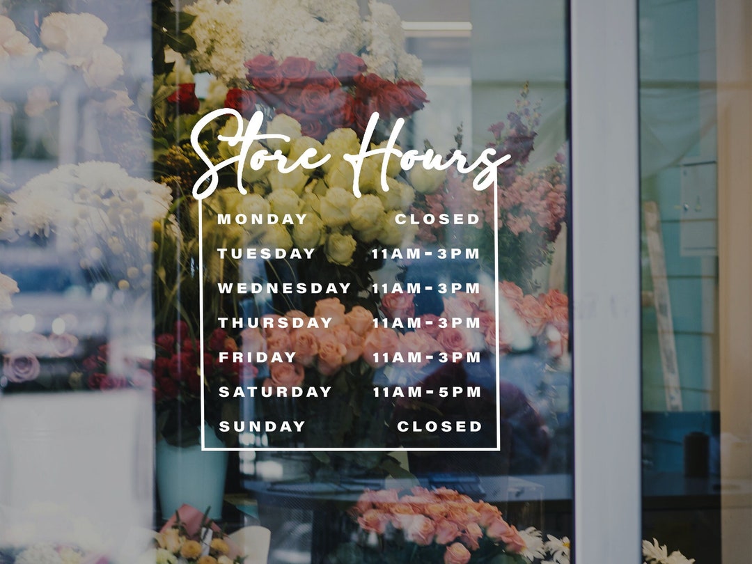 CUSTOMIZABLE Store Hours Window Sticker Decal, Store Window Decal, Shop ...