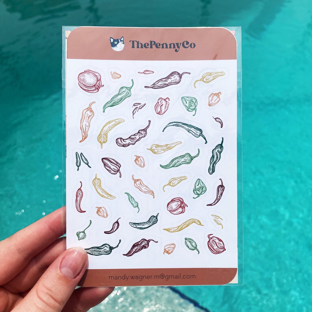 Hot Pepper Sticker Sheet | Hand Drawn Pepper Varieties | Hot Pepper Art ...