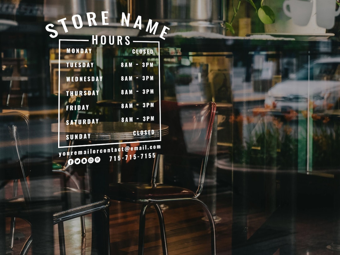 CUSTOMIZABLE Store Hours Window Sticker Decal, Store Window Decal, Shop ...