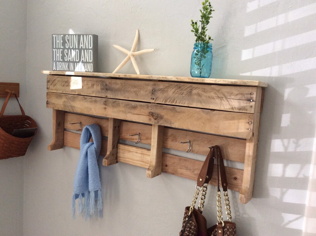 Wood Shelf With Hooks, Entryway Organizer, Key Hooks and Shelf, Shelf ...
