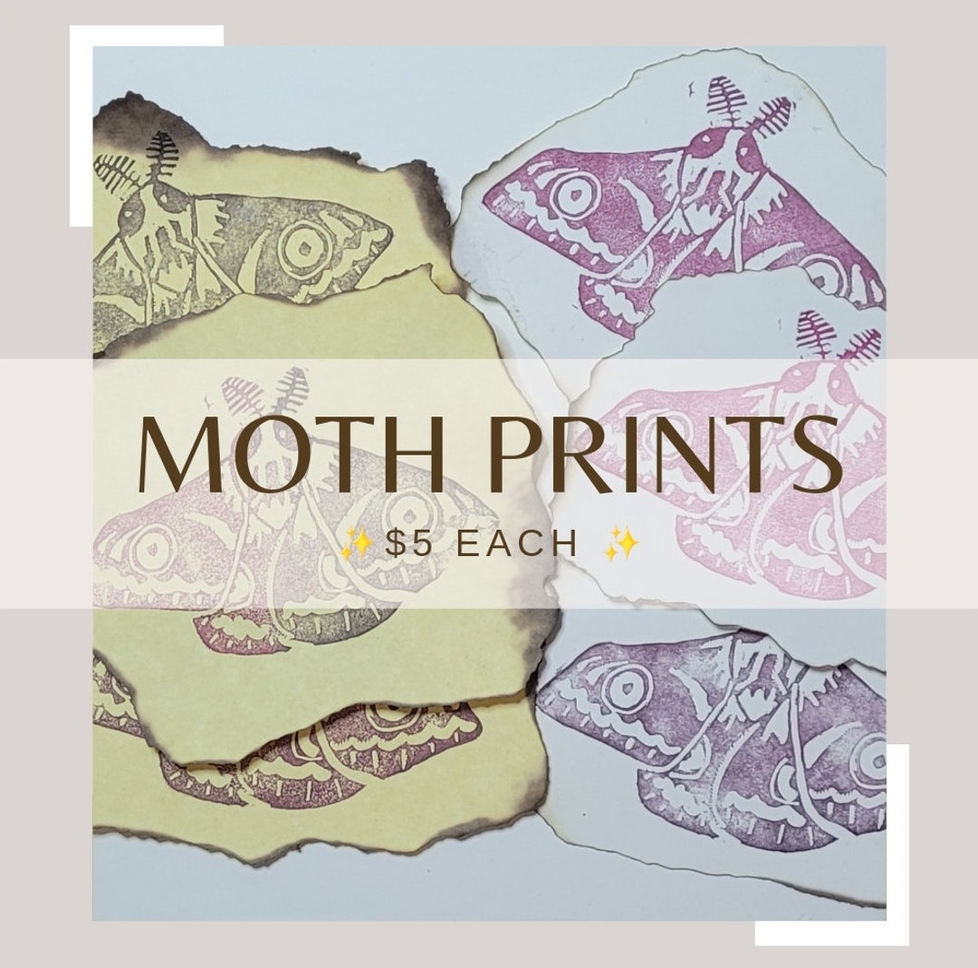 Moth Handmade Stamp Print With Burned Edges Cottage Core Wall Decor - Etsy