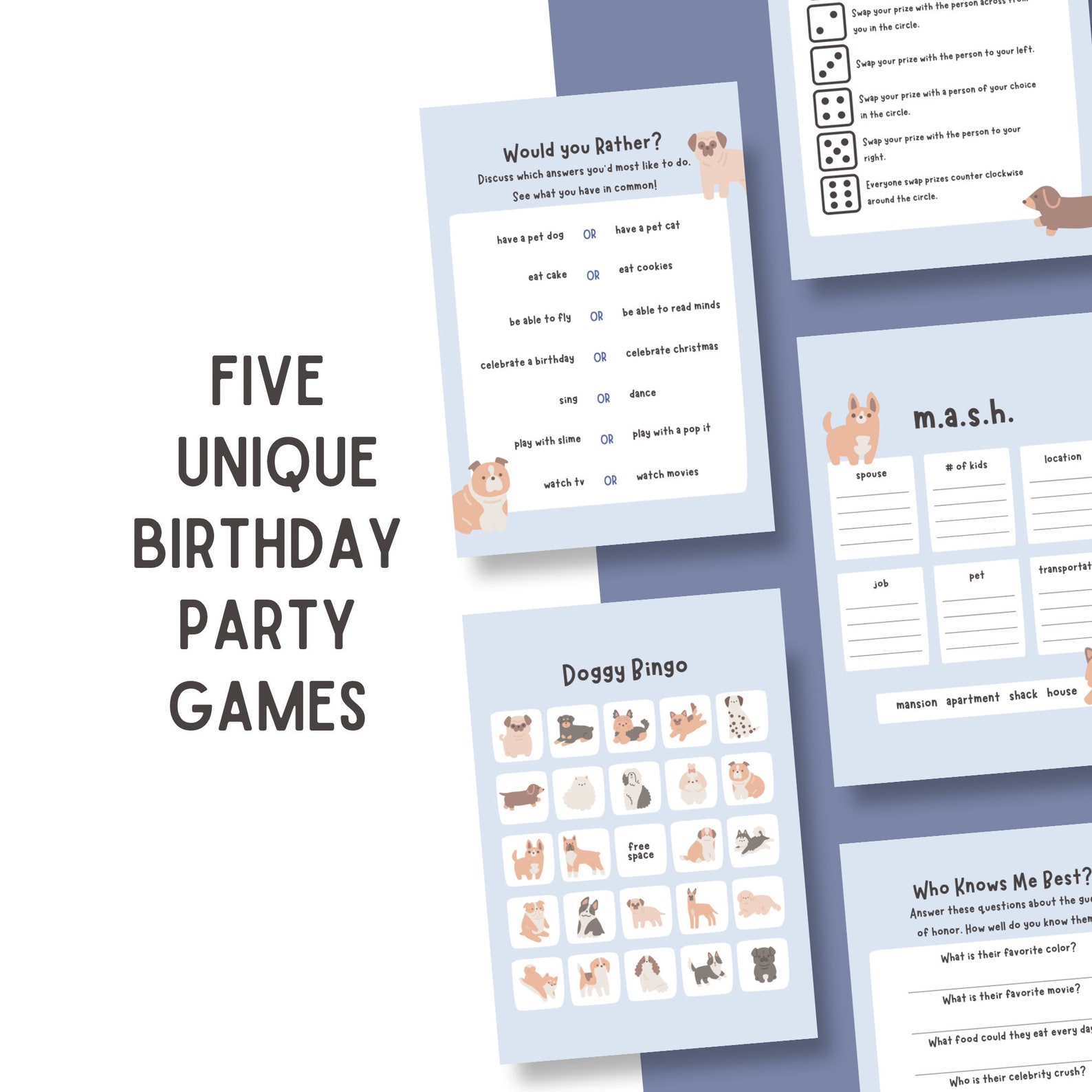 Printable Party Games // Birthday Party Games // Dog Party - Etsy