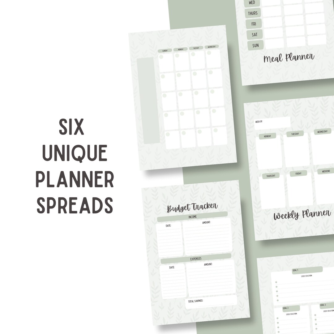 Green Planner // Printable Planner Spreads // Digital Planner Spreads ...