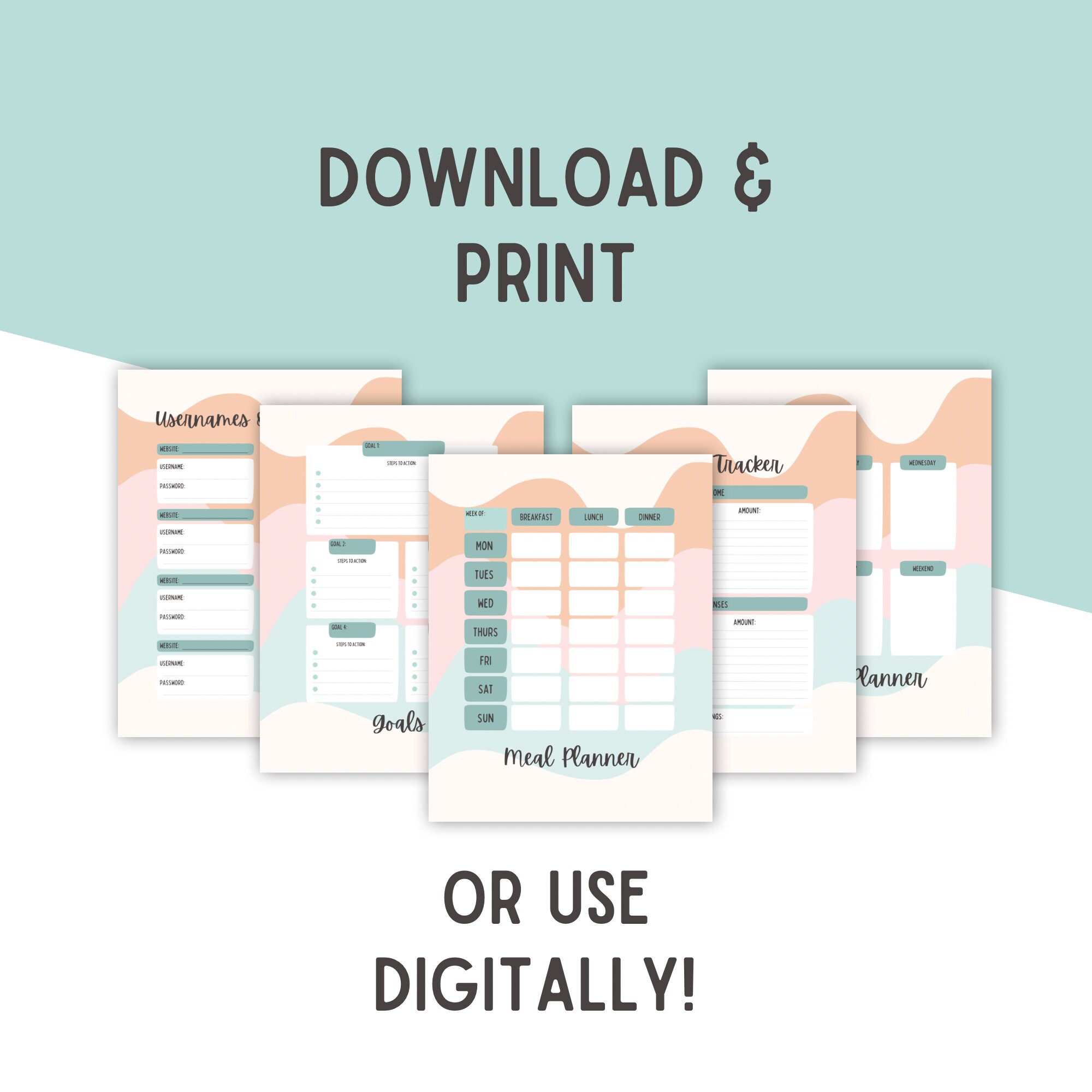 Retro Planner // Printable Planner Spreads // Digital Planner Spreads ...