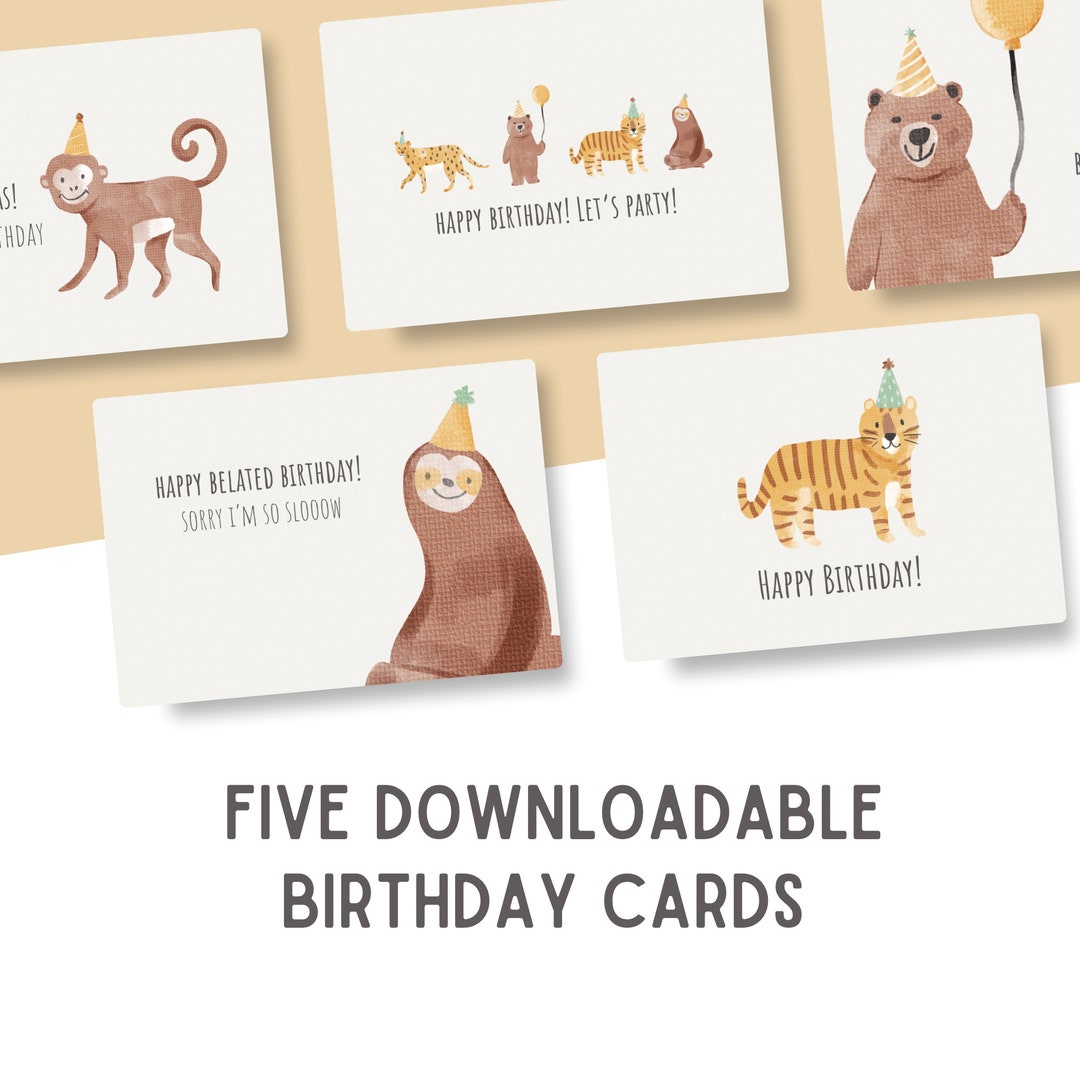 Printable Greeting Cards // Birthday Cards // Animal Birthday Cards - Etsy