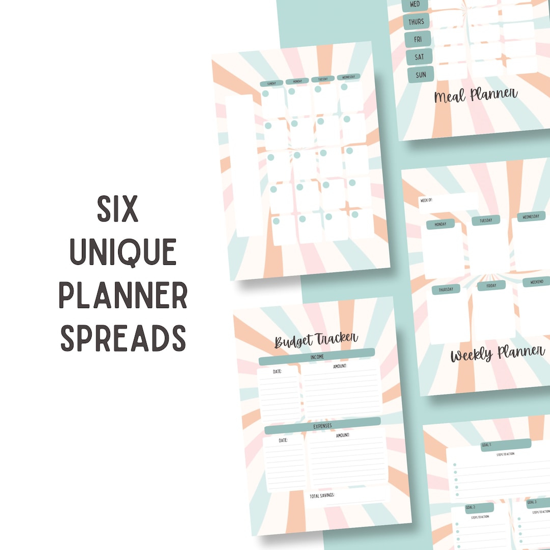 Retro Planner // Printable Planner Spreads // Digital Planner Spreads ...