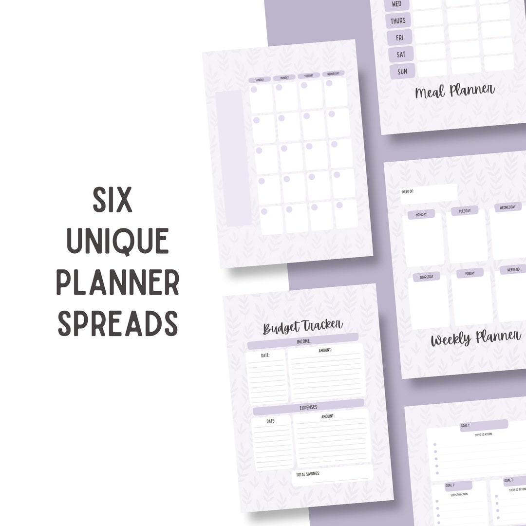 Purple Planner // Printable Planner Spreads // Digital Planner Spreads ...