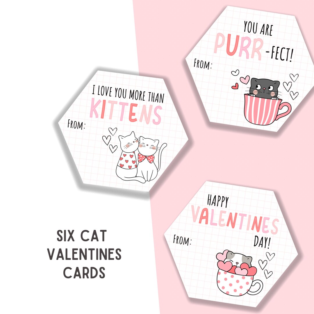 Printable Valentines Cards // Kitty Cat Valentines Cards // Valentines ...