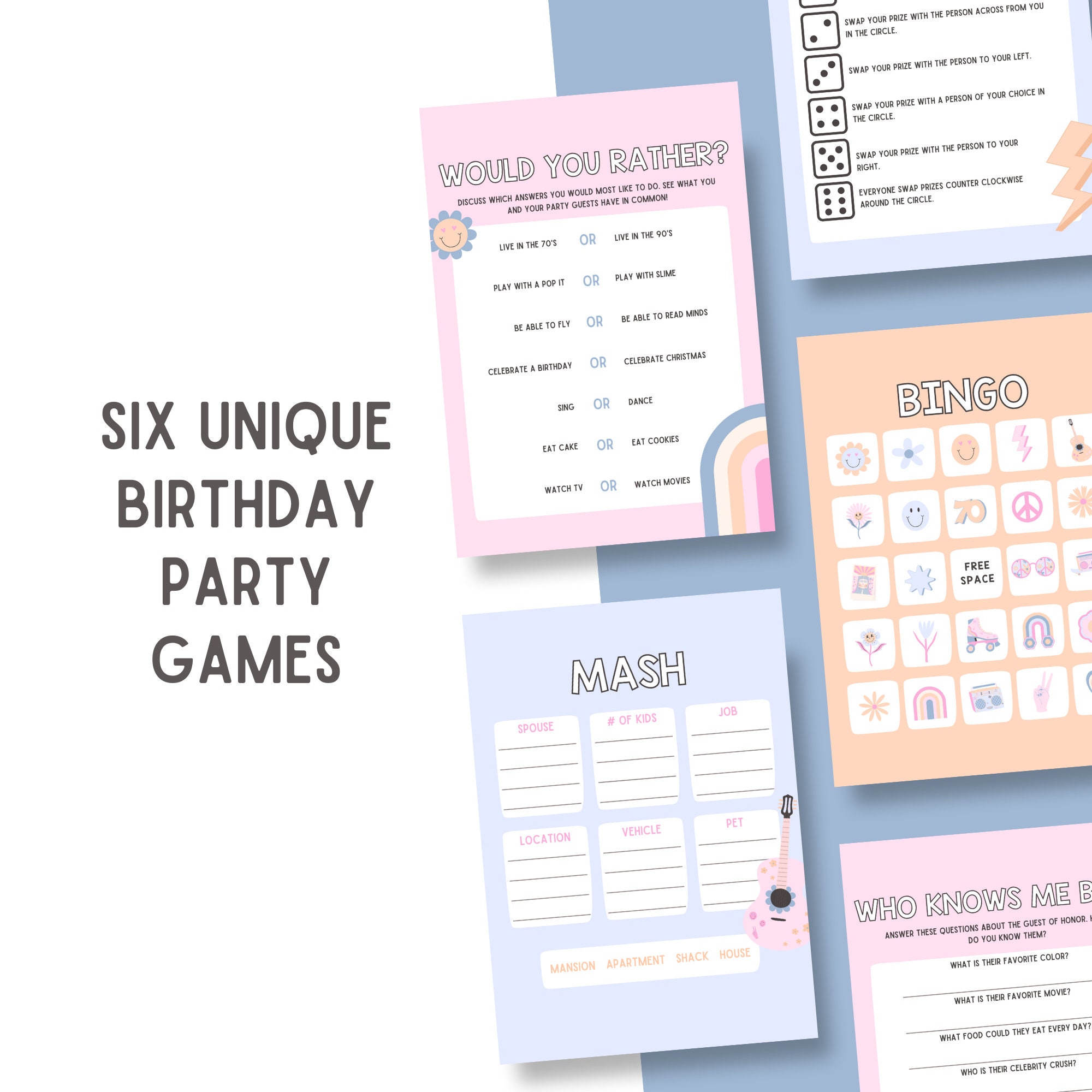 Printable Party Games // Birthday Party Games // 70's Party Games ...