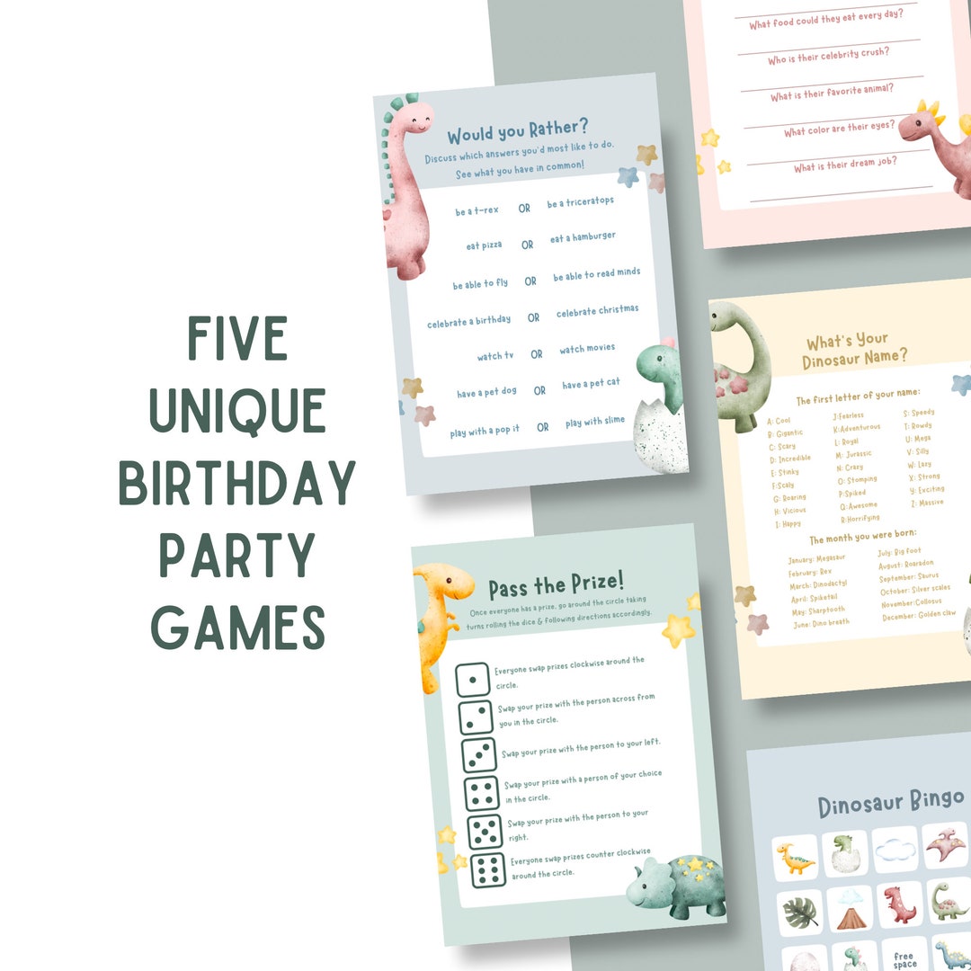 Printable Party Games // Birthday Party Games // Dinosaur Party Games ...