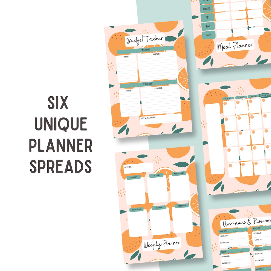 Oranges Planner // Printable Planner Spreads // Digital Planner Spreads ...