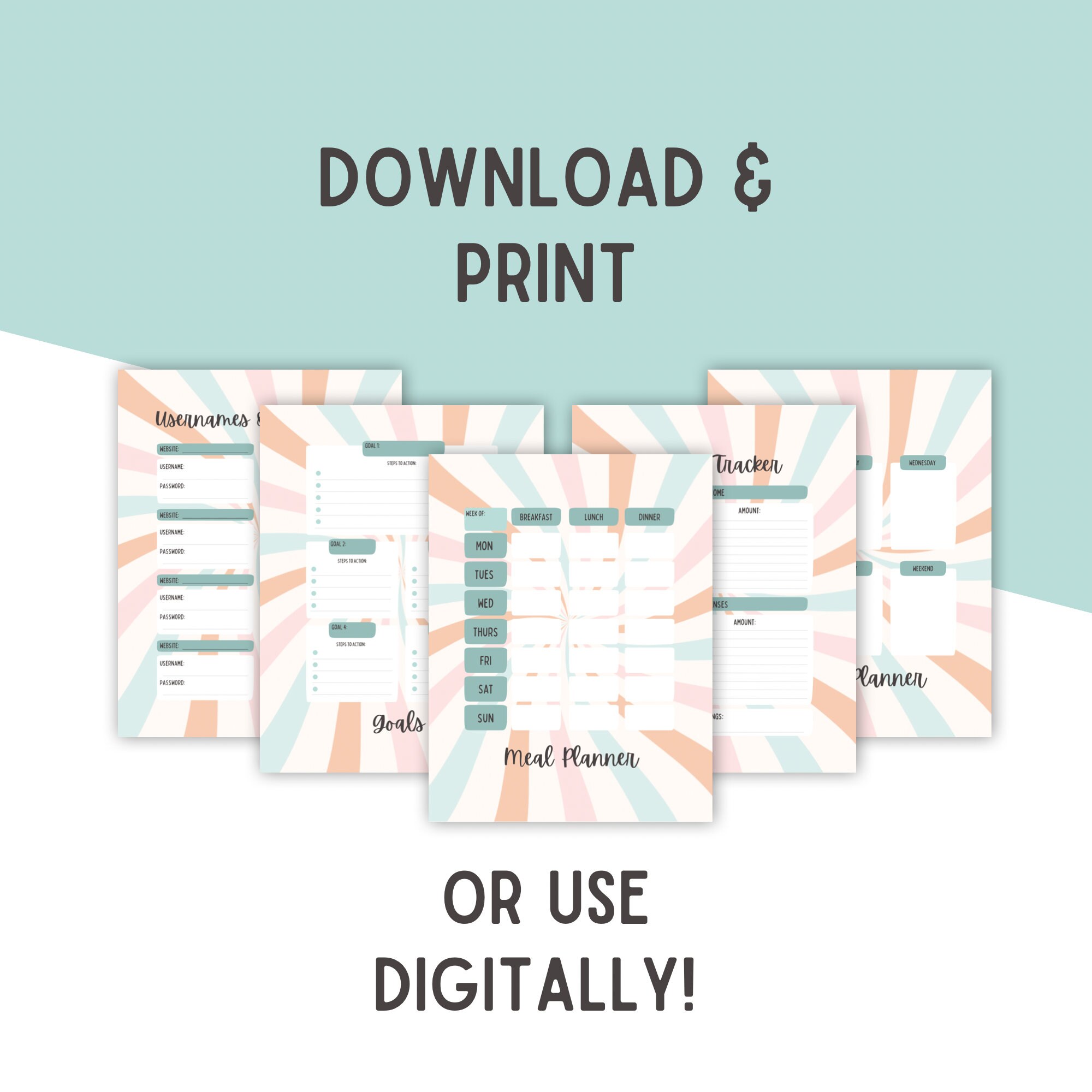 Retro Planner // Printable Planner Spreads // Digital Planner Spreads ...