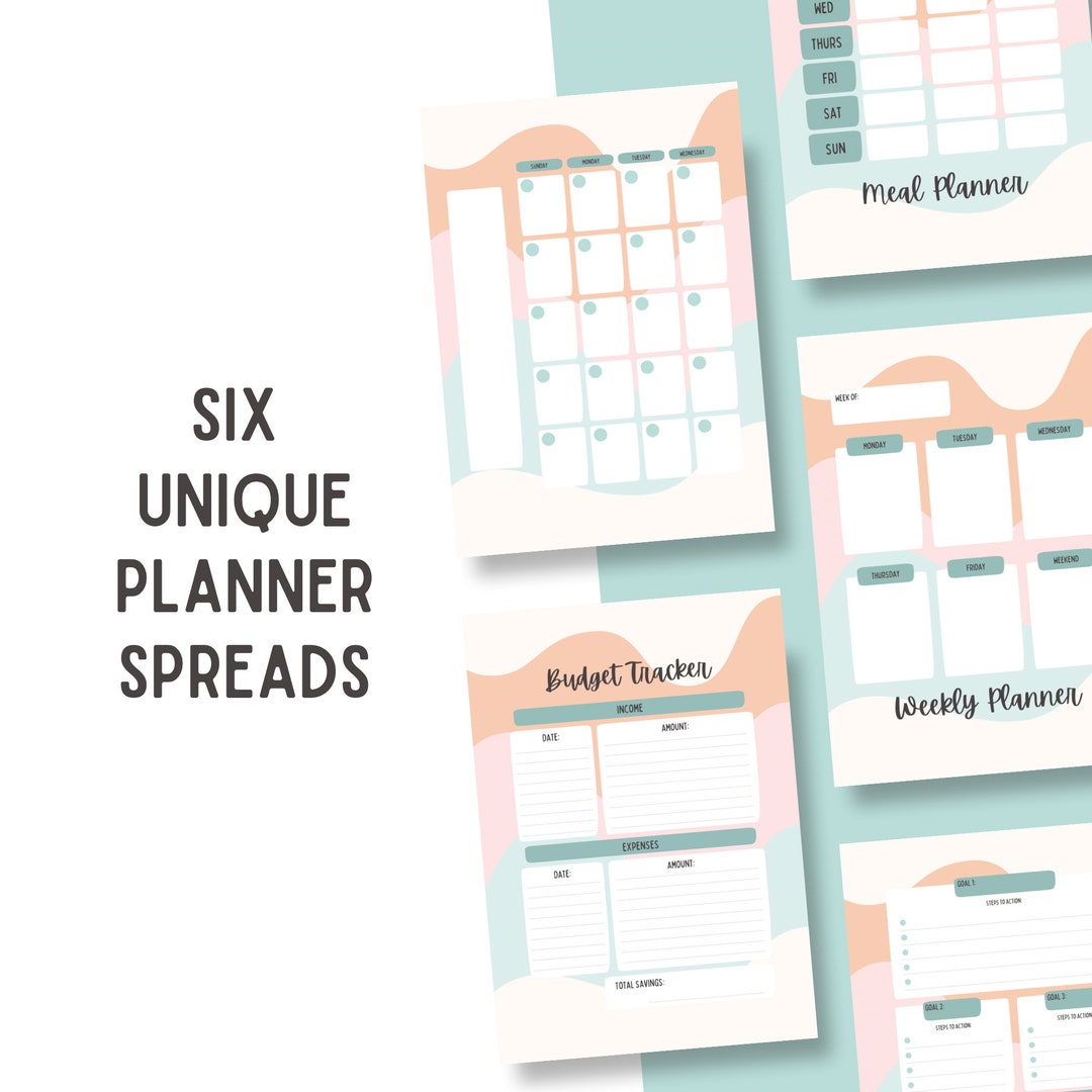 Retro Planner // Printable Planner Spreads // Digital Planner Spreads ...