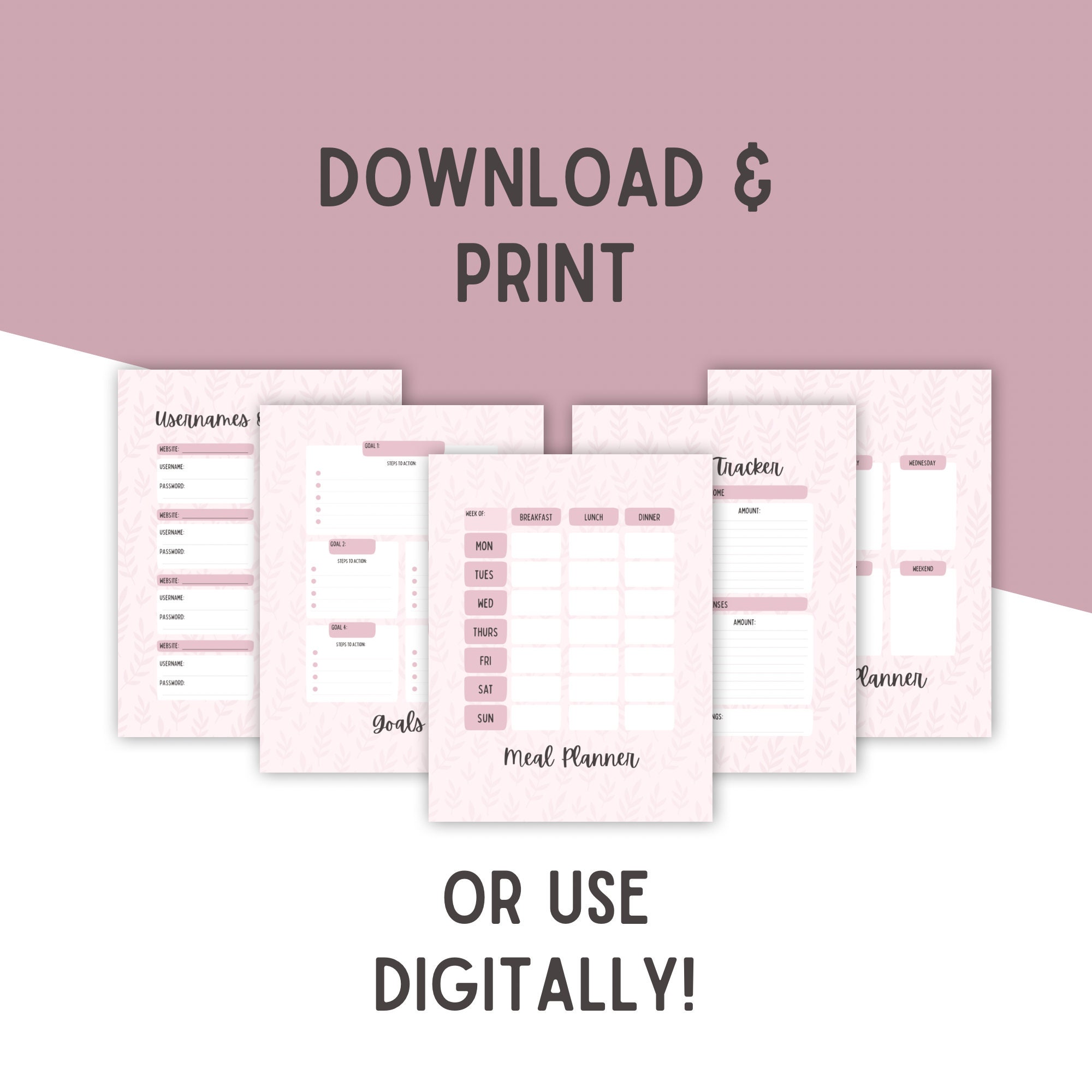Pink Planner // Printable Planner Spreads // Digital Planner Spreads ...