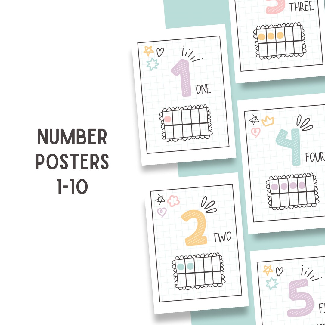 Classroom Decor // Number Posters // Numbers With Ten Frames // Pastel ...